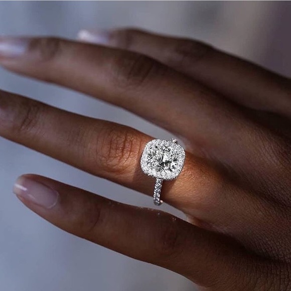 Swarovski | Jewelry | 3ct Halo 925 Princess Cushion Cut Engagement Ring | Poshmark